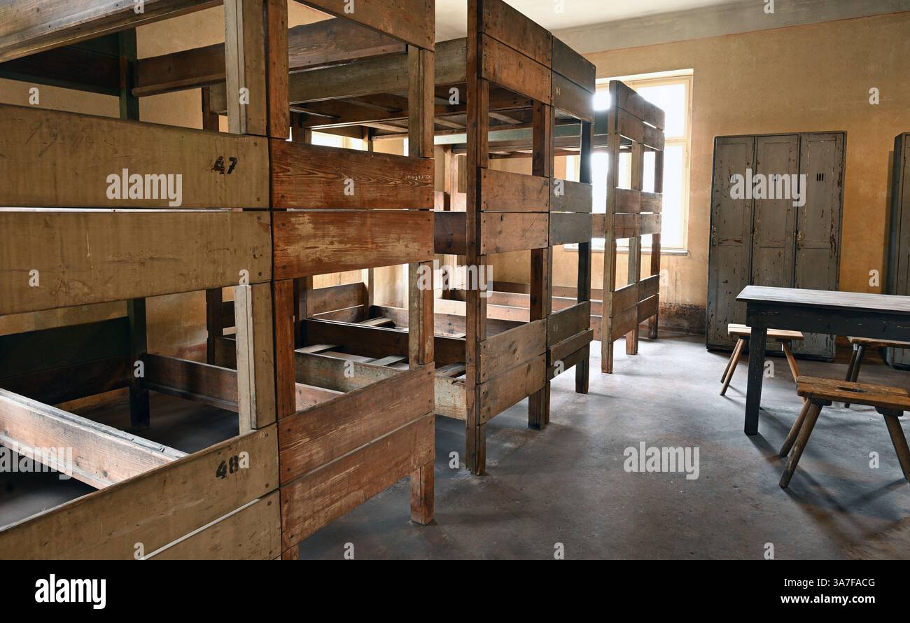 Oswiecim, Poland. 27th Mar, 2025. Barracks and bunks stand in Block 2 ...