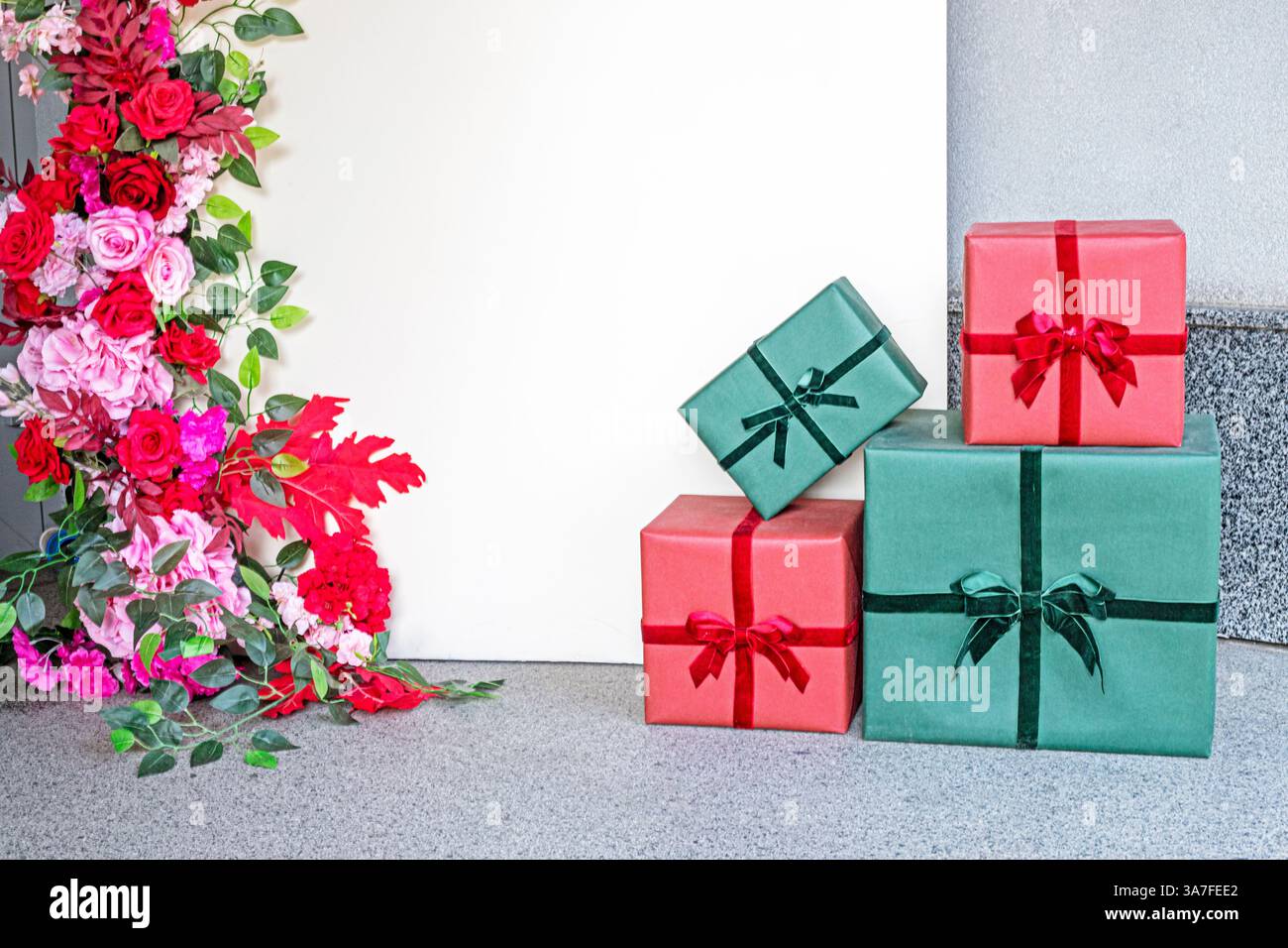 flowers and gifts for a mockup background with congratulations Stock ...