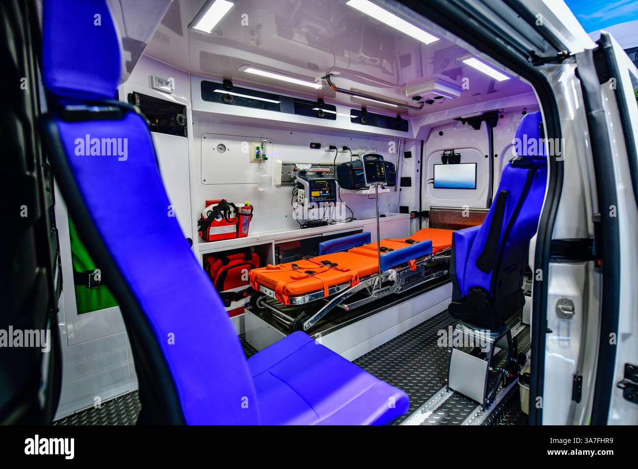 Emergency equipment and devices, Ambulance interior details Stock Photo ...