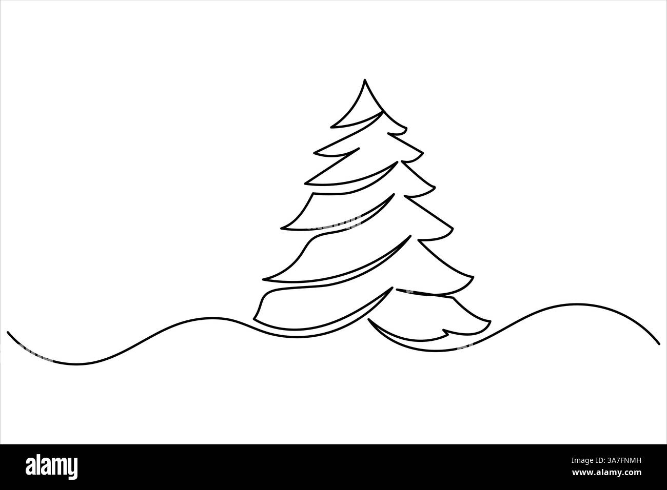 Christmas tree one line art drawing minimalist isolated continuous ...