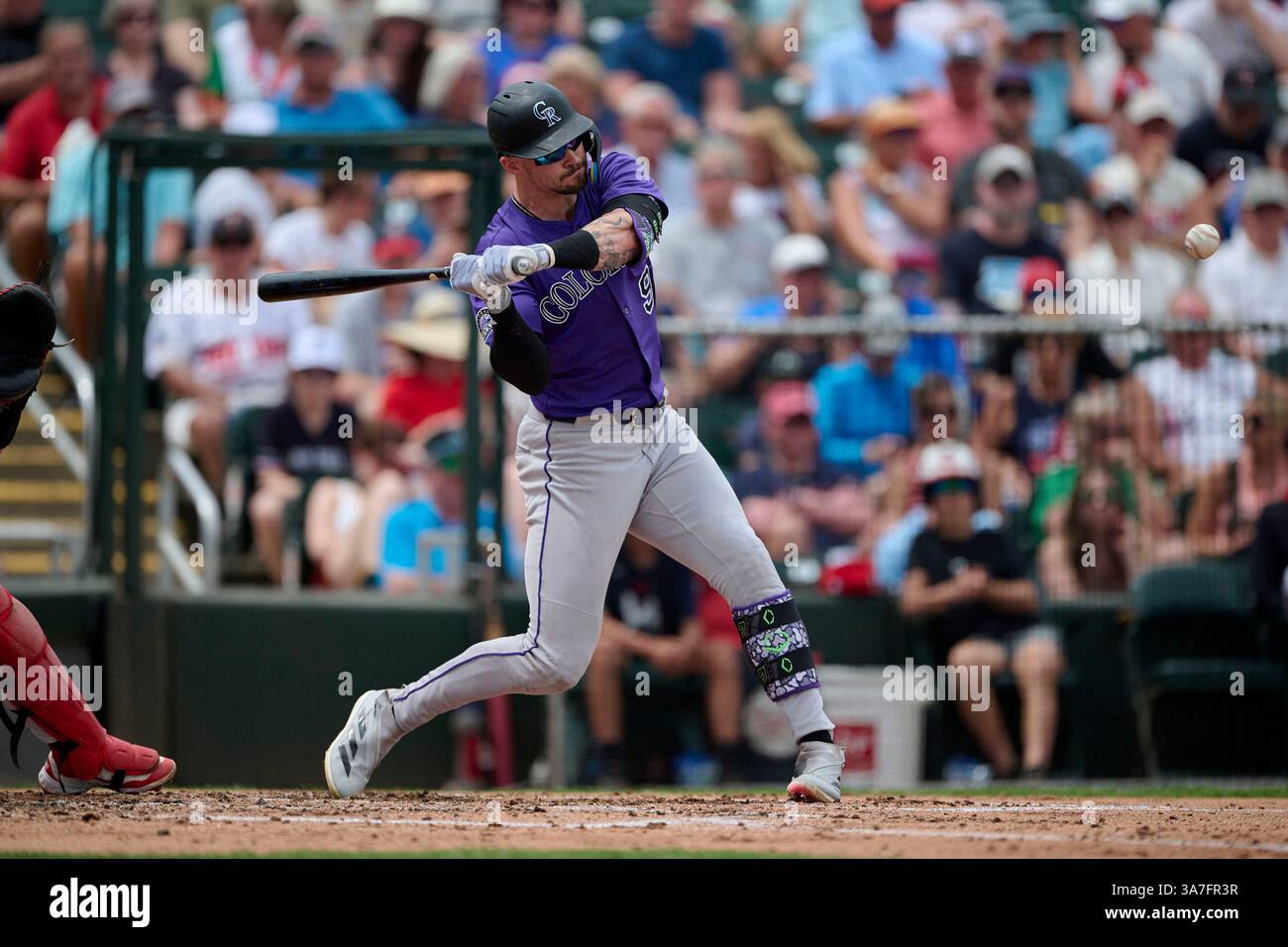 Colorado Rockies Brenton Doyle (9) at bat during an MLB Spring Training ...