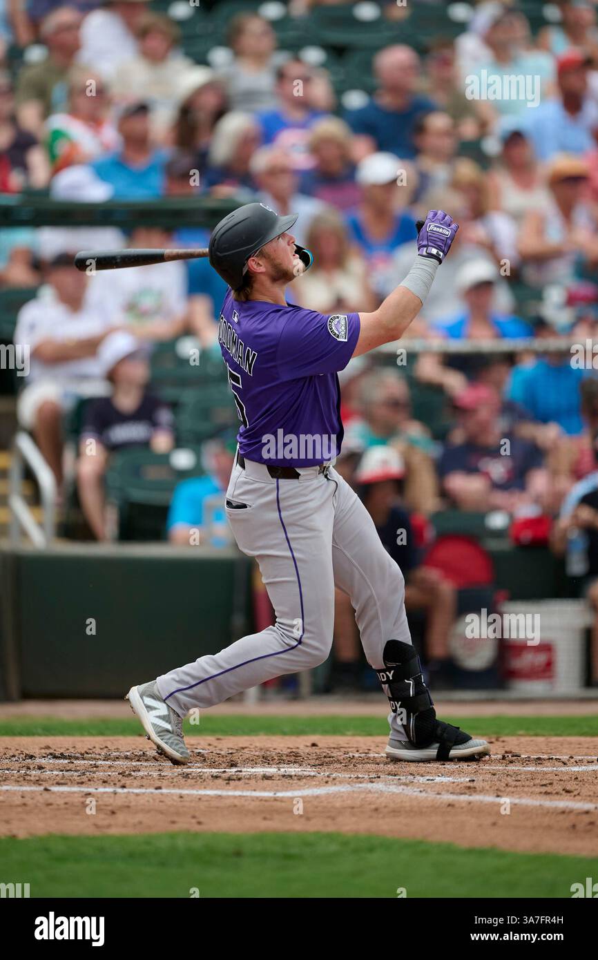 Colorado Rockies Hunter Goodman (15) hits a home run during an MLB ...