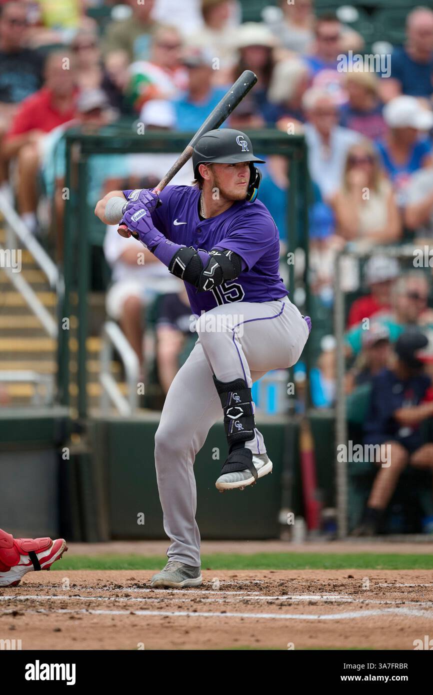 Colorado Rockies Hunter Goodman (15) at bat during an MLB Spring ...