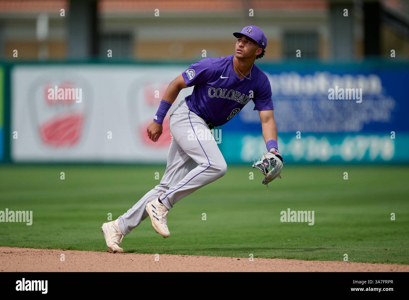 Colorado Rockies second baseman Ryan Ritter (87) fielding during an MLB ...