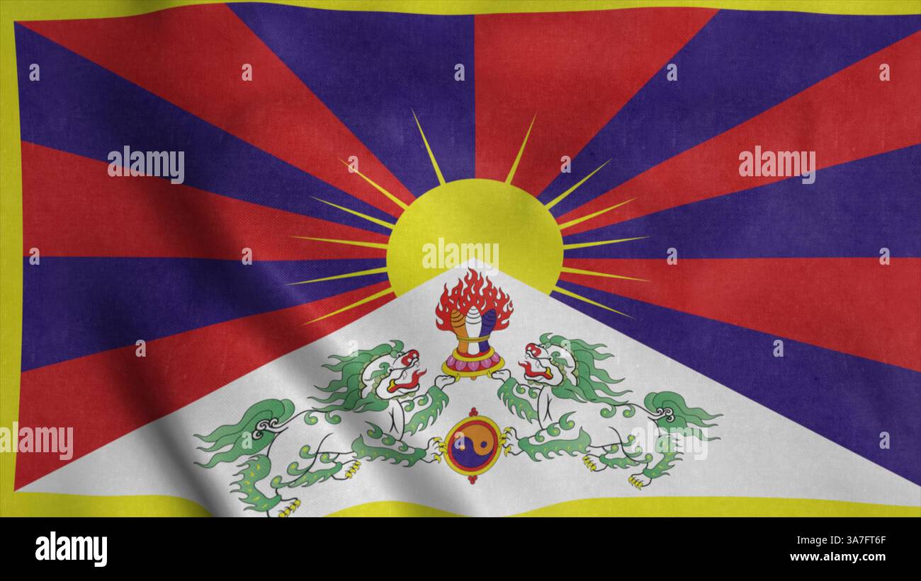 Flag of Tibet waving in wind. Realistic Tibet flag background. 3d illustration Stock Photo - Alamy