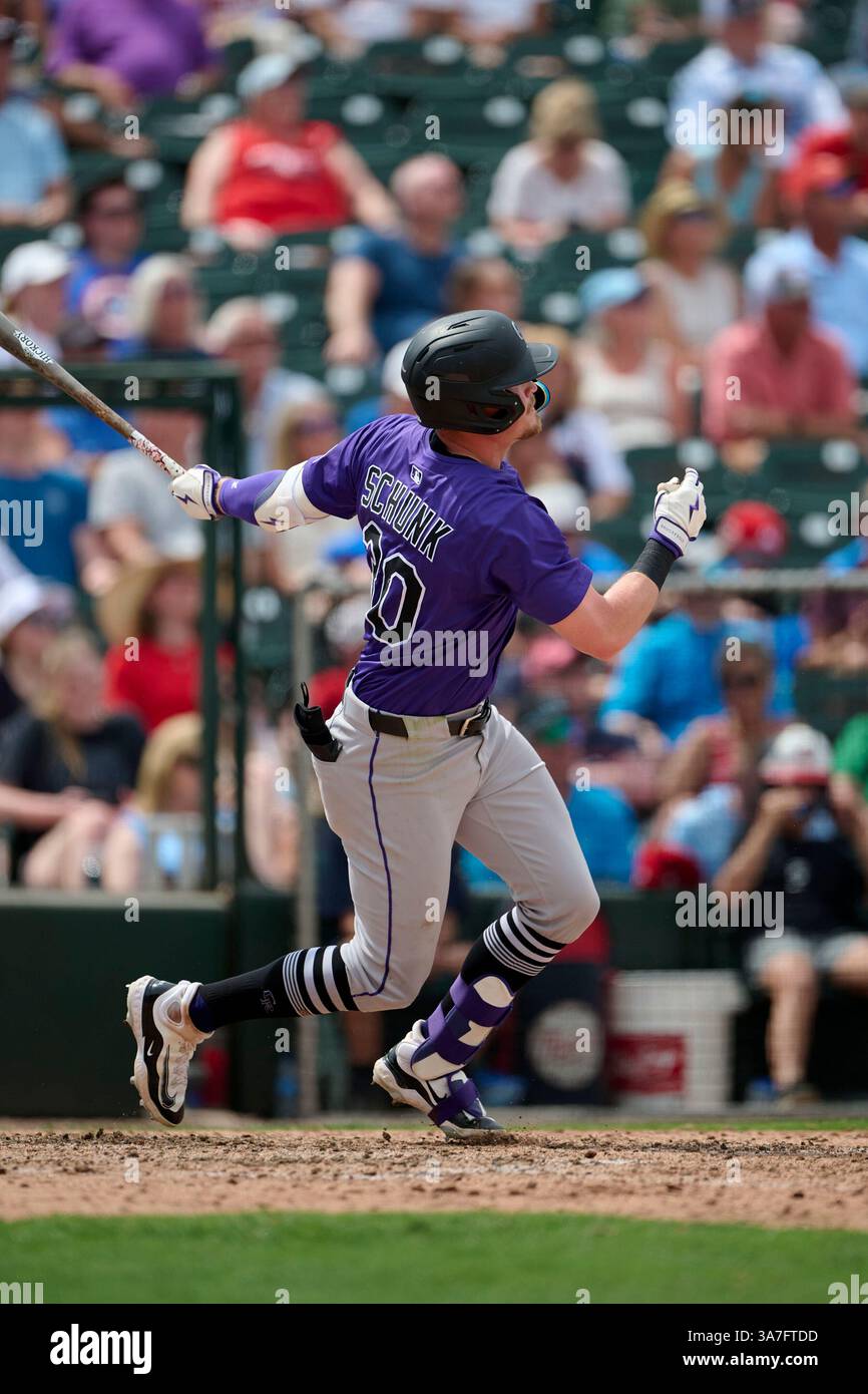 Colorado Rockies Aaron Schunk (30) at bat during an MLB Spring Training ...