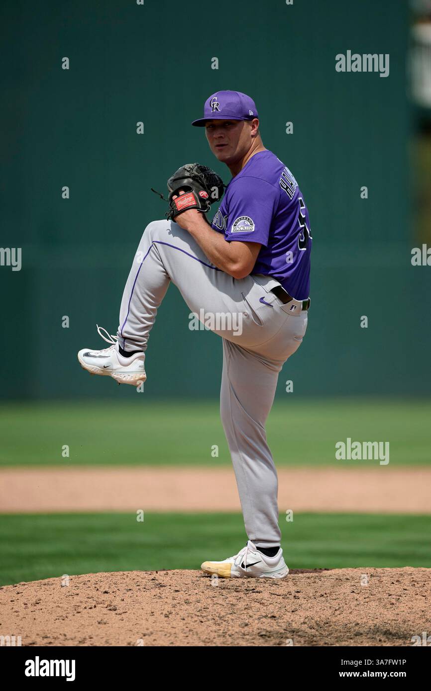 Colorado Rockies pitcher Seth Halvorsen (54) during an MLB Spring ...