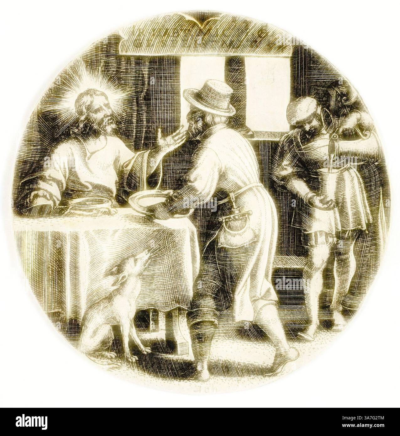 A scene depicting a gathering, where a figure with a radiant aura ...