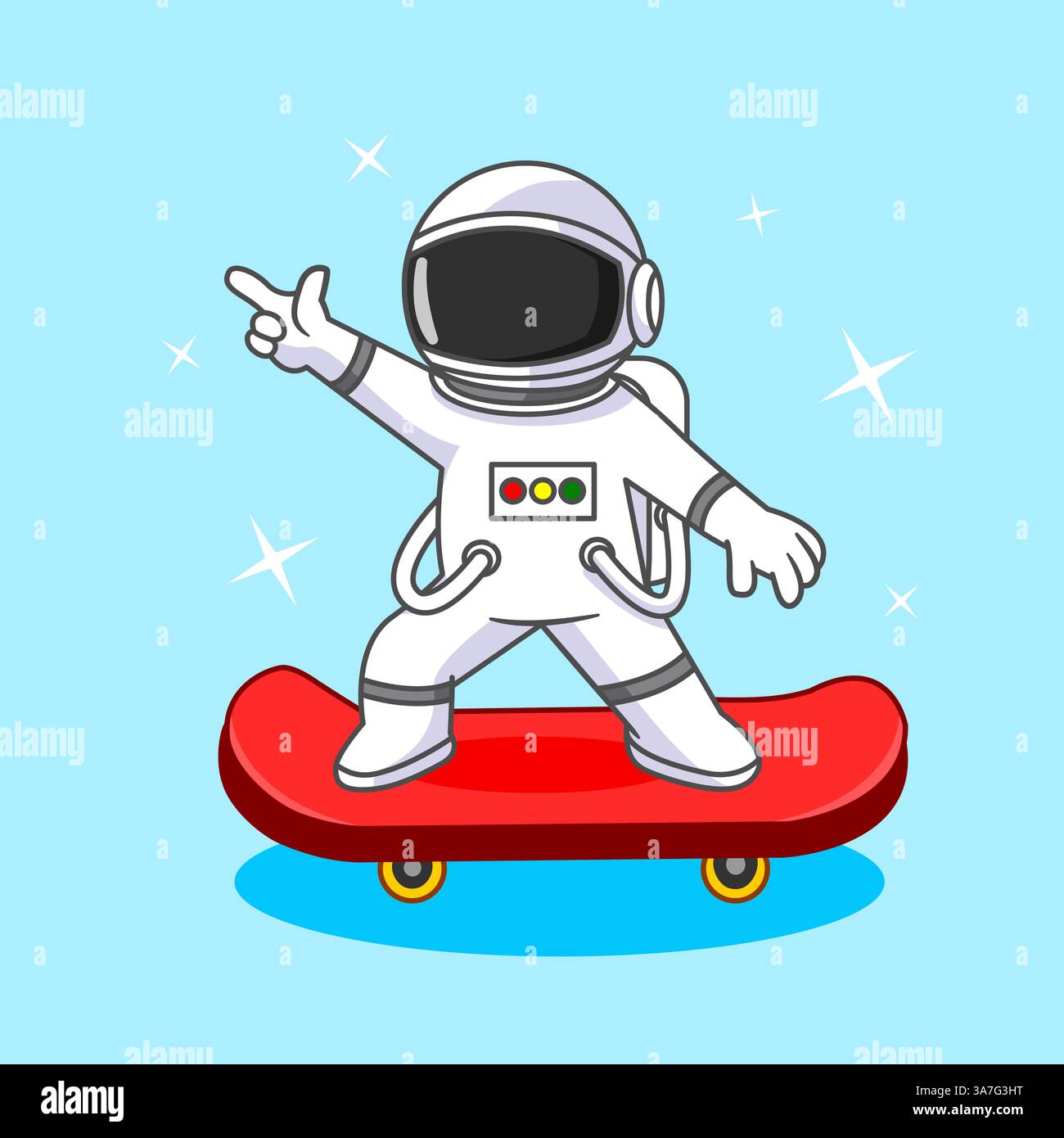 Cute Astronauts Want to go to the Moon by Skateboard Illustration ...