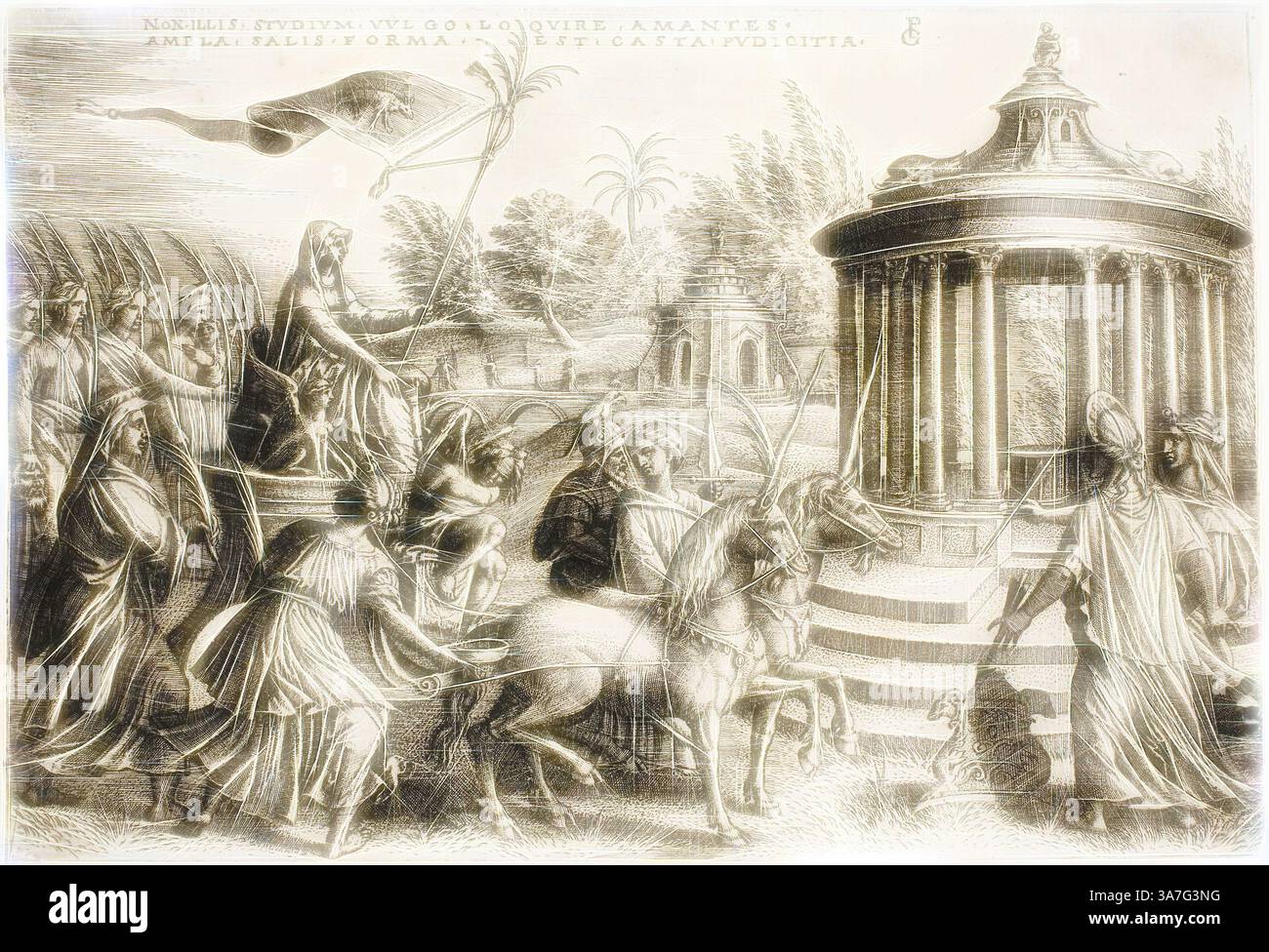 A classical scene depicting a procession, with figures in elaborate ...