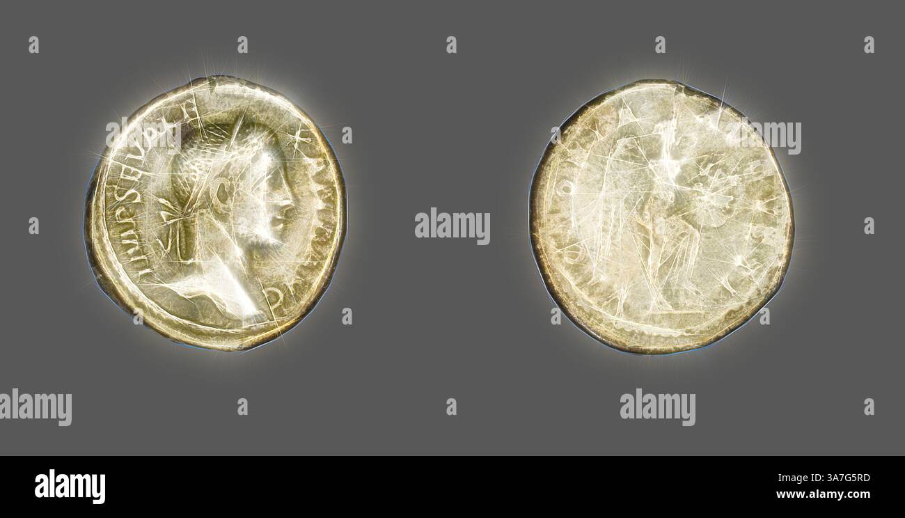 Two ancient coins are displayed, showcasing intricate designs featuring ...