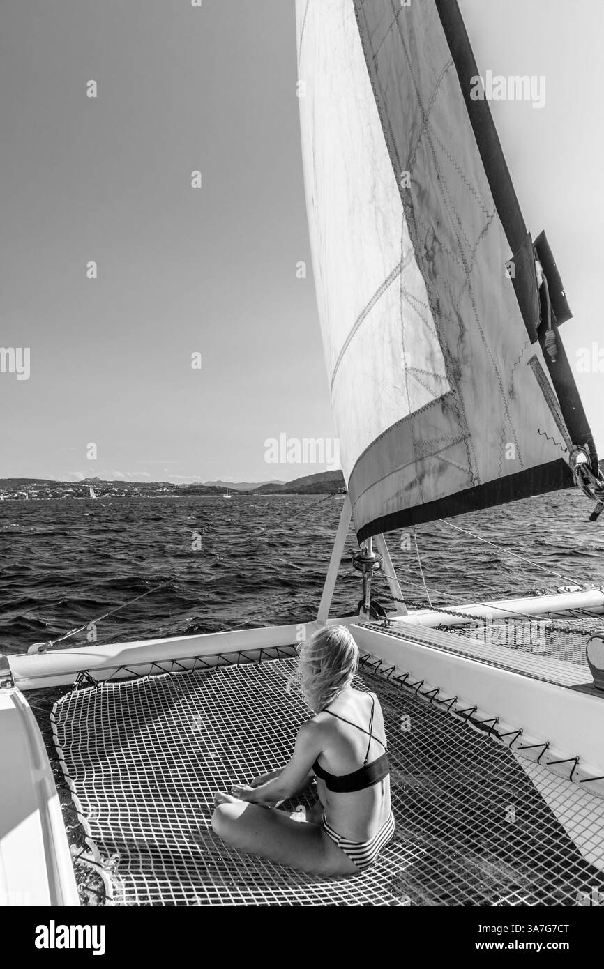 Luxury catamaran Black and White Stock Photos & Images - Alamy