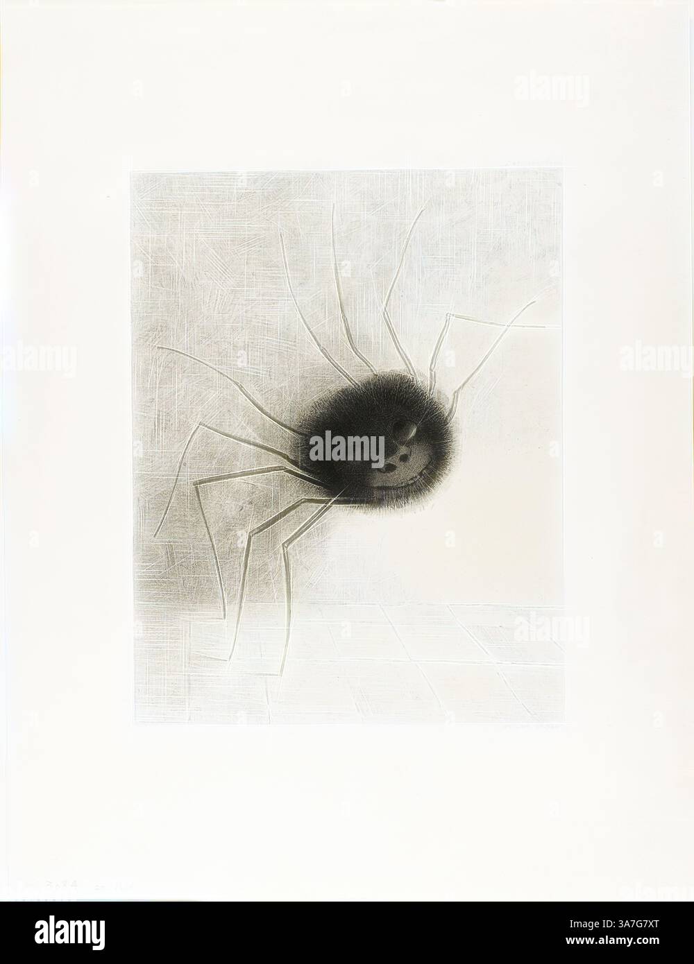 A surreal depiction of a spider, featuring an exaggerated furry body ...