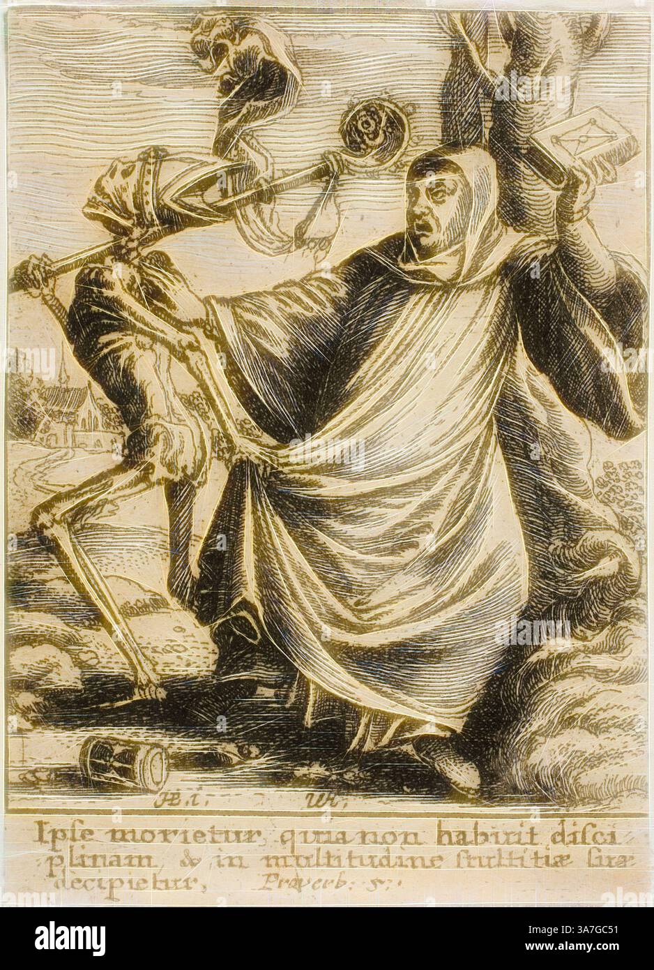 A cloaked figure is confronted by a skeletal representation of Death ...