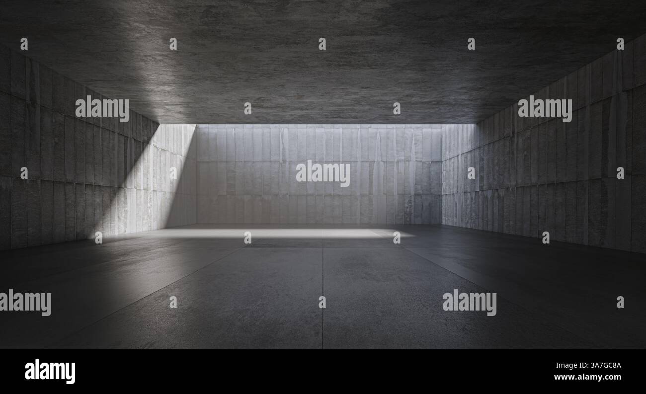 Empty concrete room with light beams, modern architecture 3d Stock ...