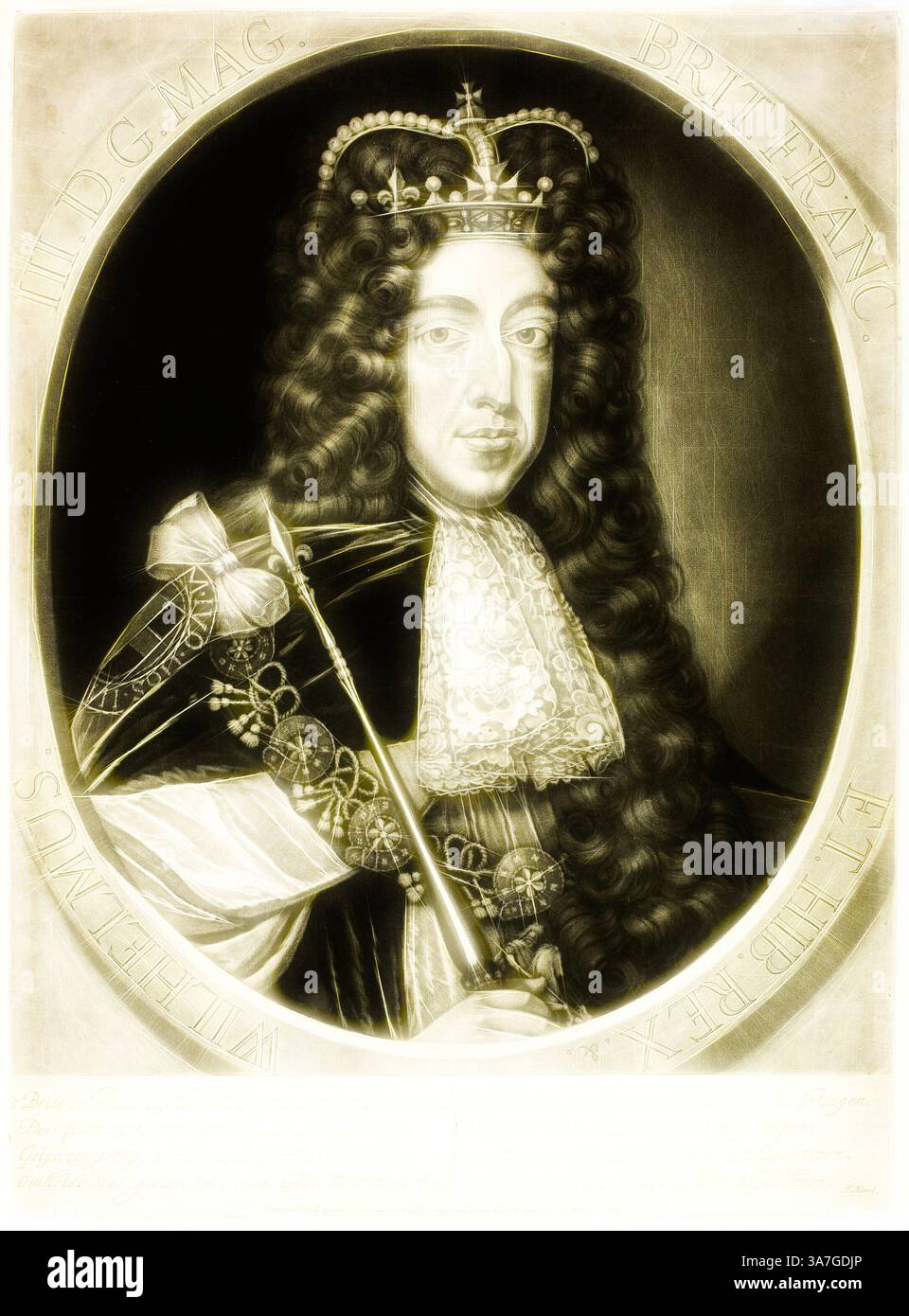 A regal figure in elaborate attire, adorned with a crown and holding a ...