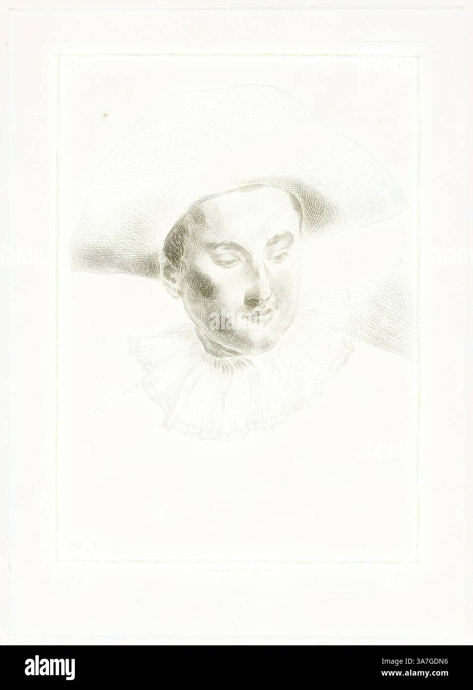 A figure wearing a large hat and a ruffled collar gazes thoughtfully ...