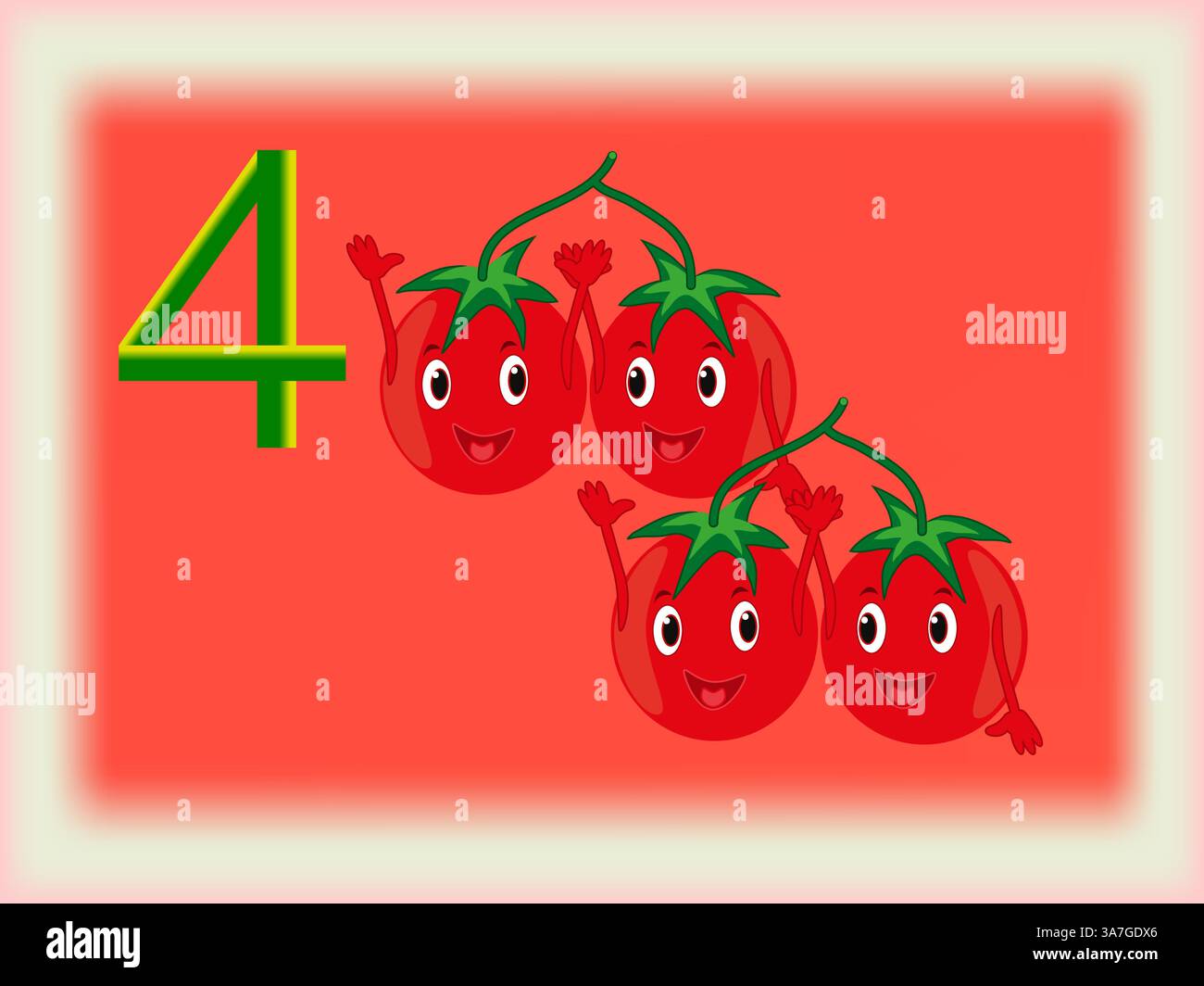 Illustrated flash card showing the number four, tomatoes Stock Vector ...