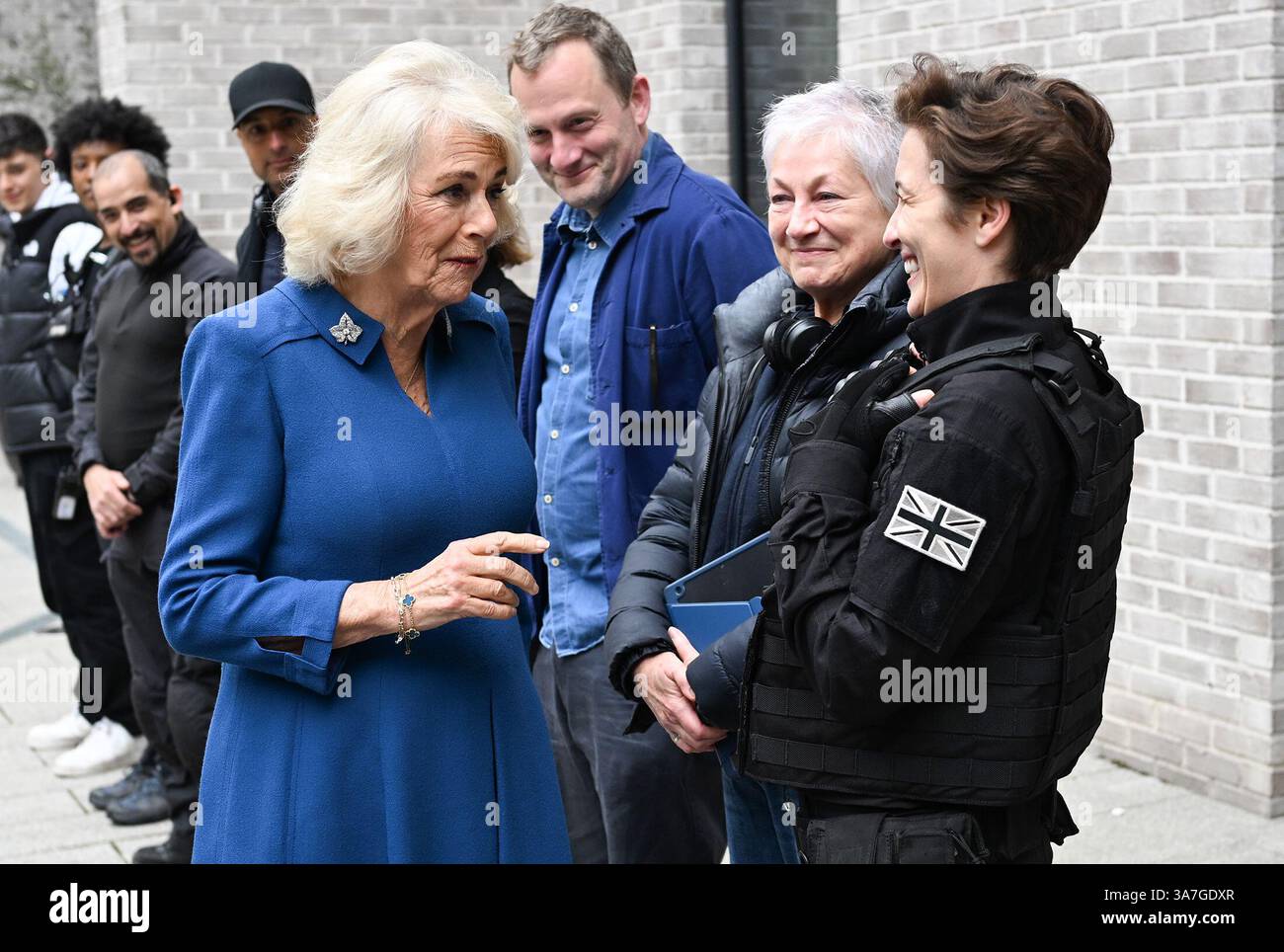 Queen Camilla (left) meets Vicky McClure during a visit to the set of ...
