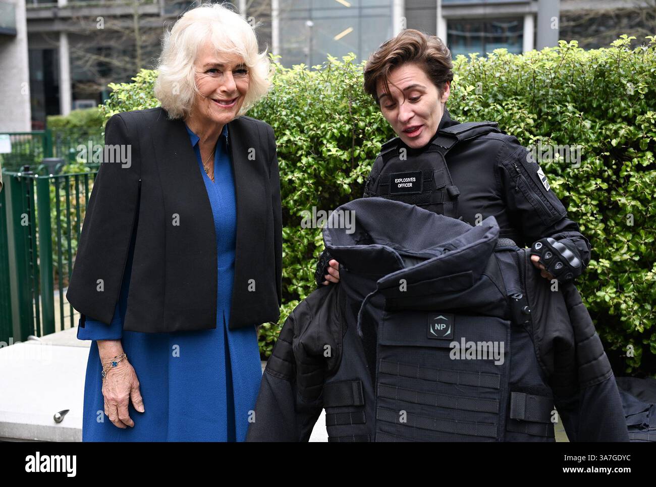 Queen Camilla (left) meets Vicky McClure during a visit to the set of ...