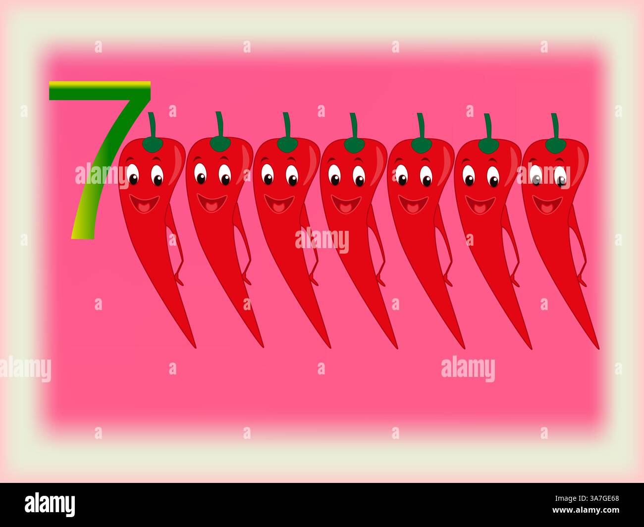 Illustrated flash card showing the number seven, pepper Stock Vector ...