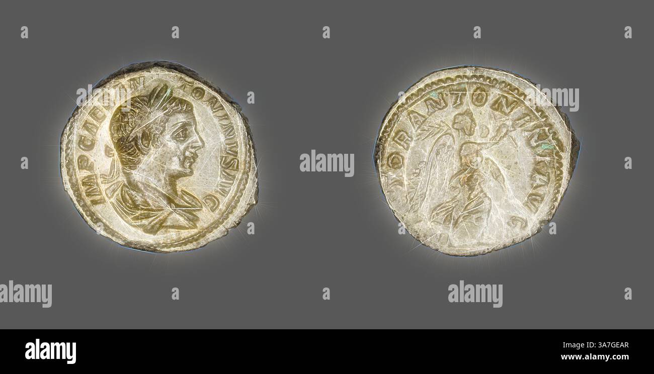 A close-up view of a coin displaying intricate designs, including a ...