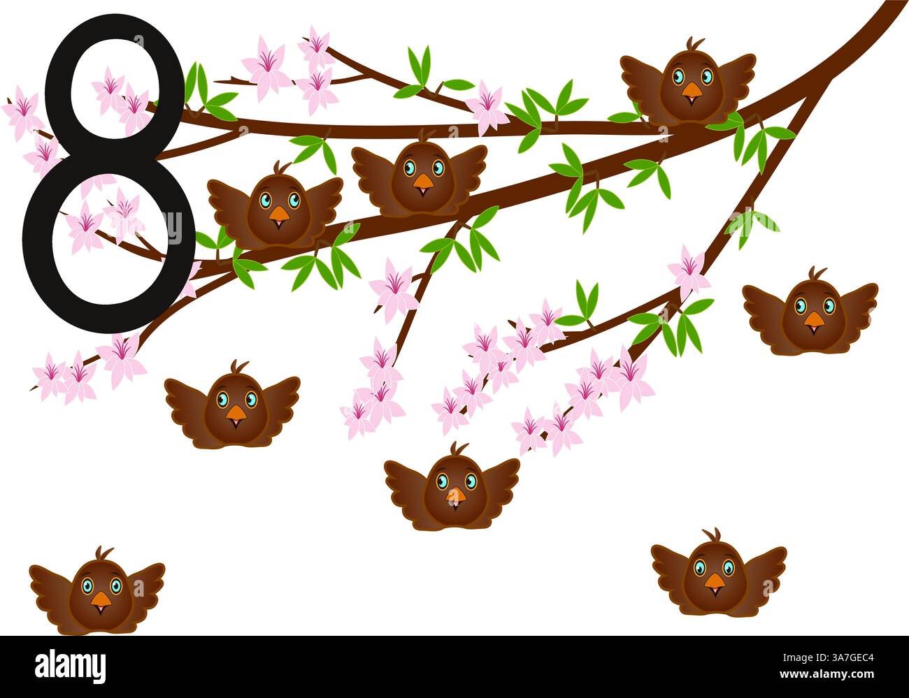 Collection number for kids- animals birds - the number eight, sparrows ...