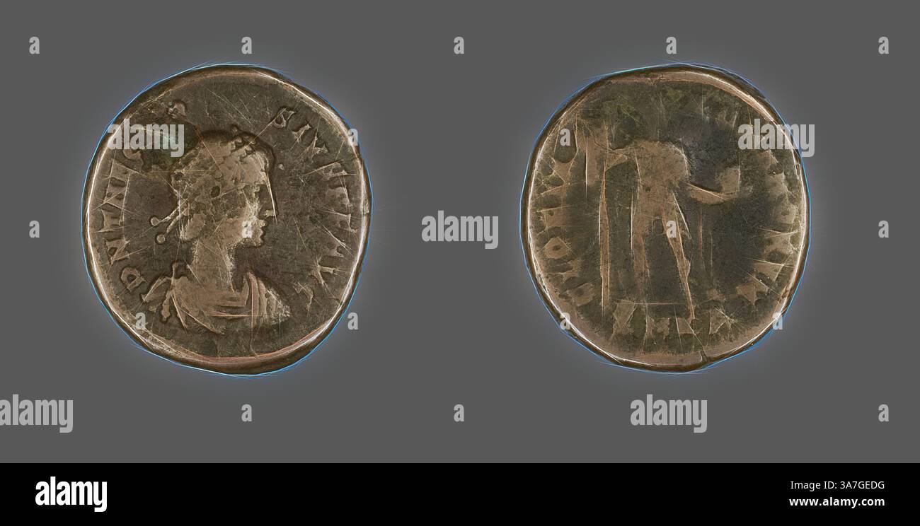 This ancient coin features a detailed profile of a figure, likely a ...