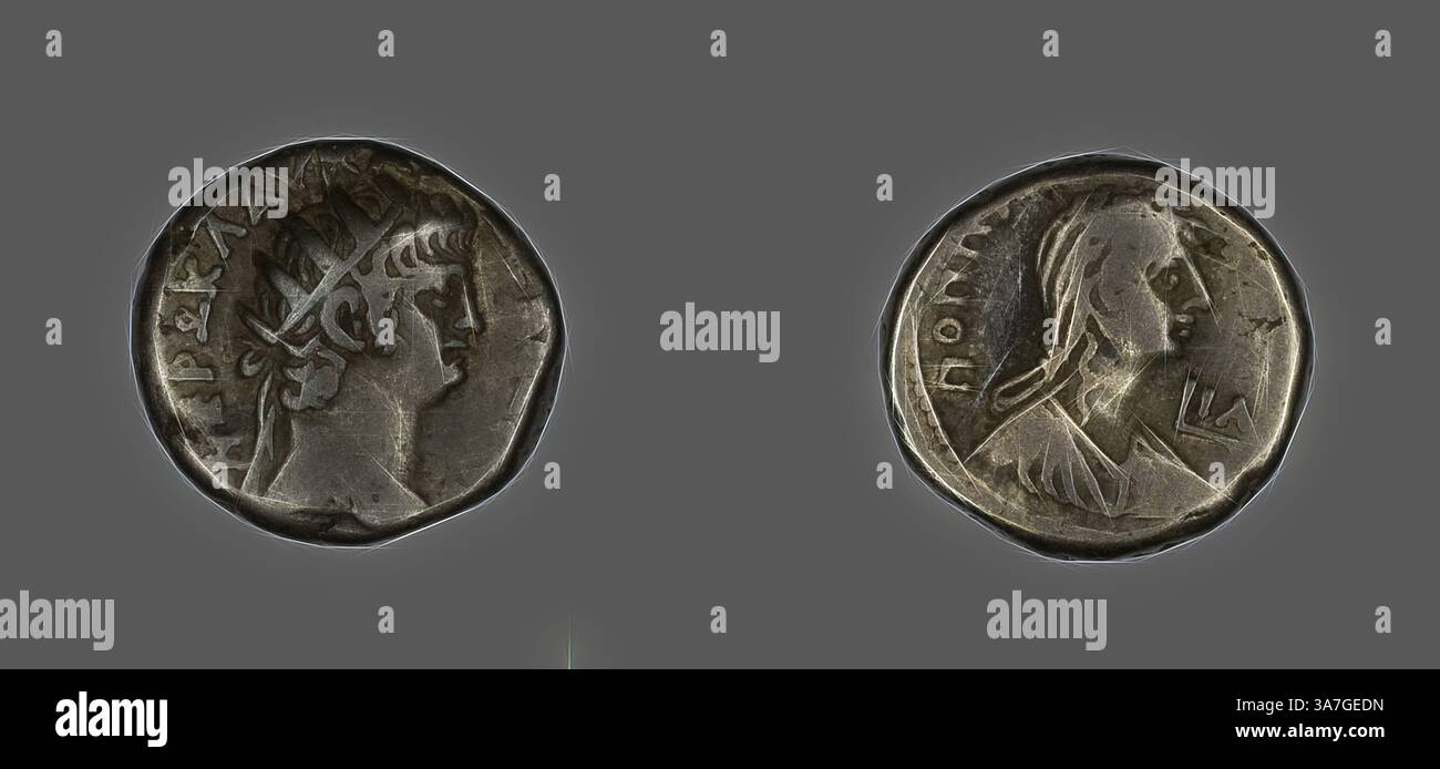 A pair of ancient coins featuring detailed profiles, one depicting a ...