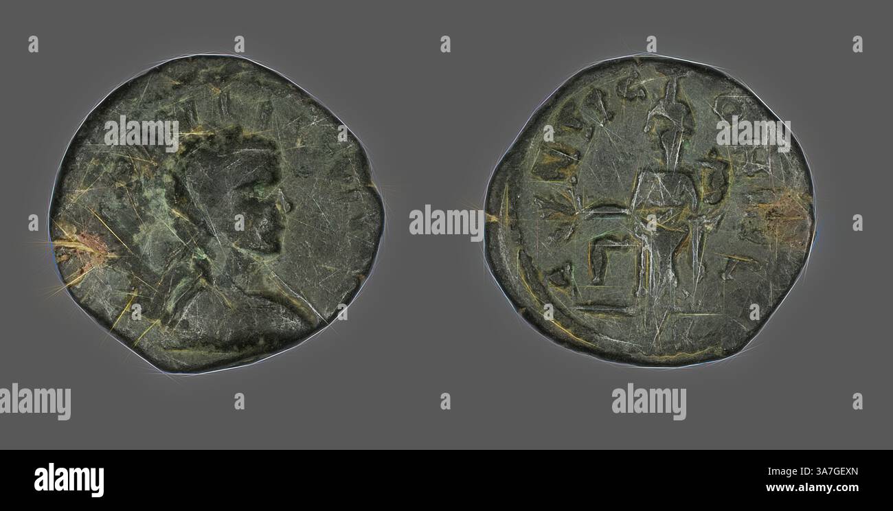 A detailed depiction of an ancient coin featuring a profile portrait on ...