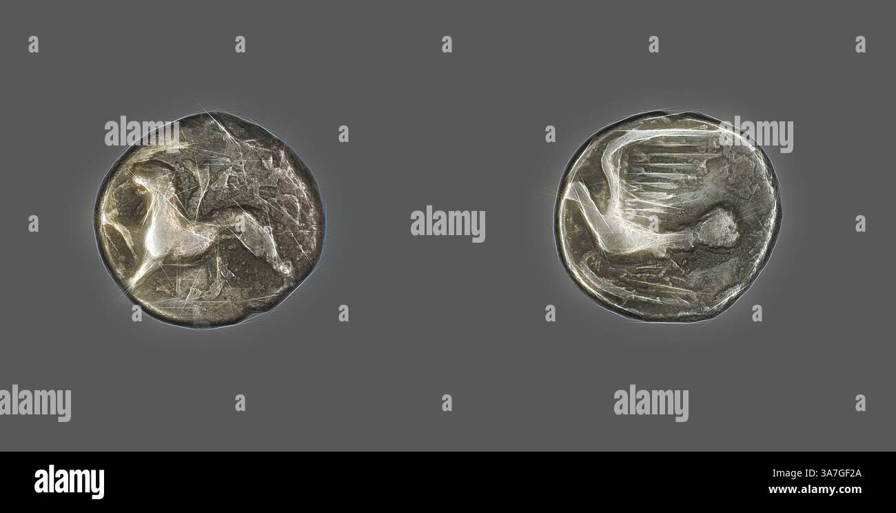 Two ancient coins are displayed, each featuring intricate engravings ...