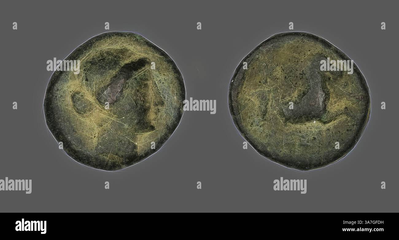 Two ancient coins are displayed side by side. One side features a ...