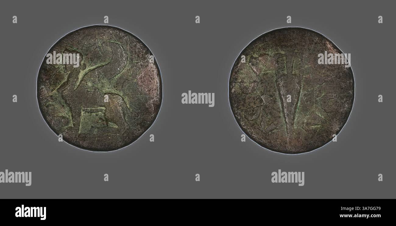 Two ancient coins featuring intricate engravings and symbols on their ...