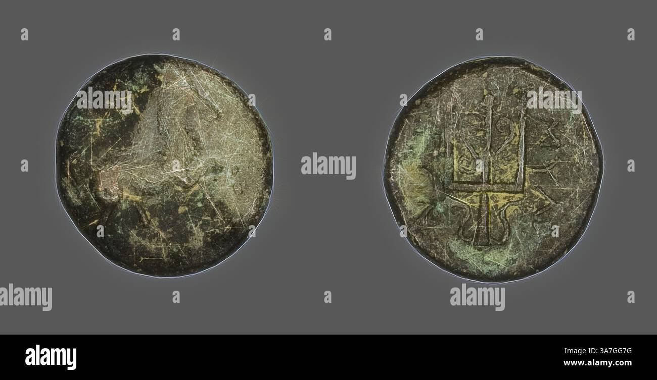 A weathered coin featuring intricate engravings on both sides, one ...