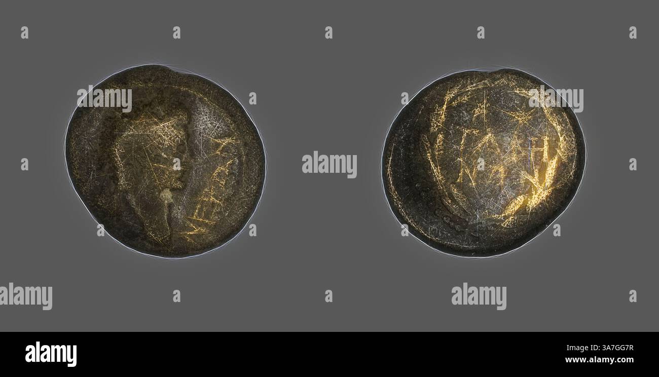 An ancient coin featuring intricate engravings on both sides, one side ...
