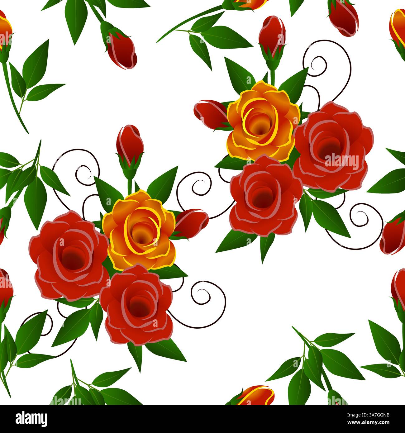 Yellow roses pattern wallpaper Cut Out Stock Images & Pictures - Alamy