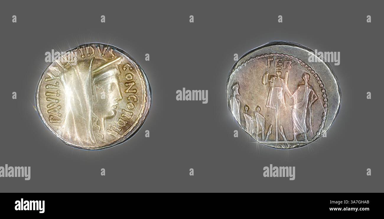 Two ancient coins are displayed, featuring intricate designs. One coin ...