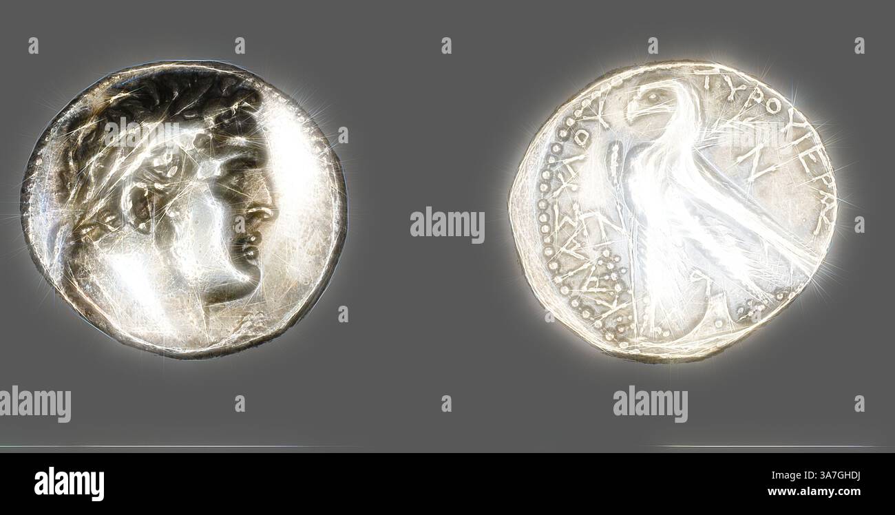 Two ancient coins are displayed side by side. One features a profile of ...