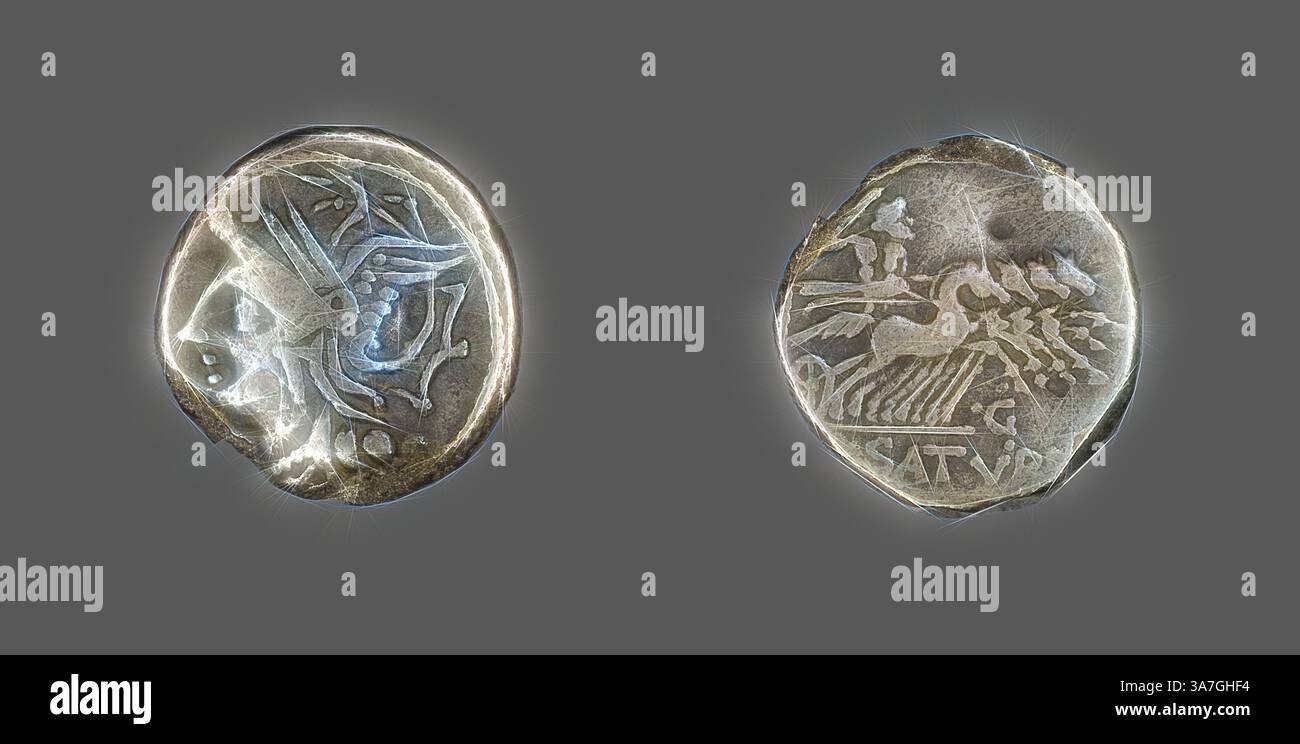 A circular coin featuring intricate designs: one side depicts a ...