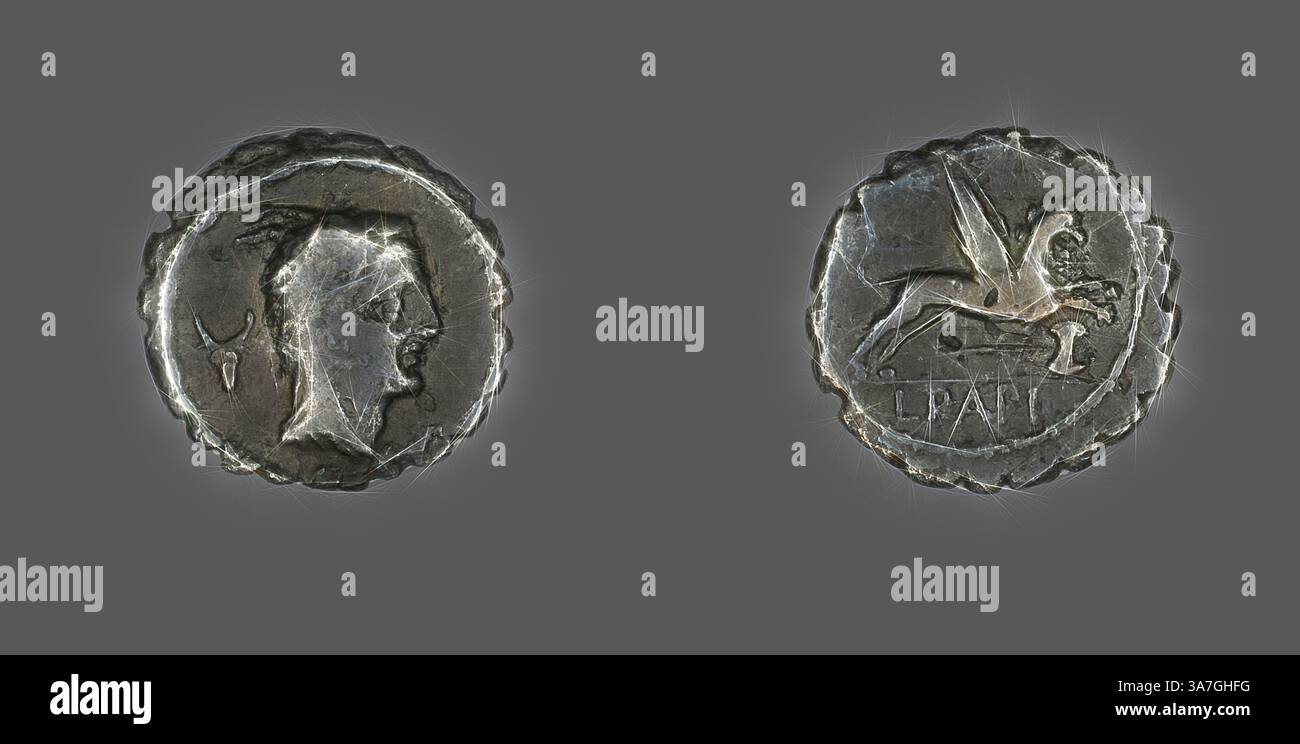 An ancient coin featuring a detailed profile of a figure on one side ...