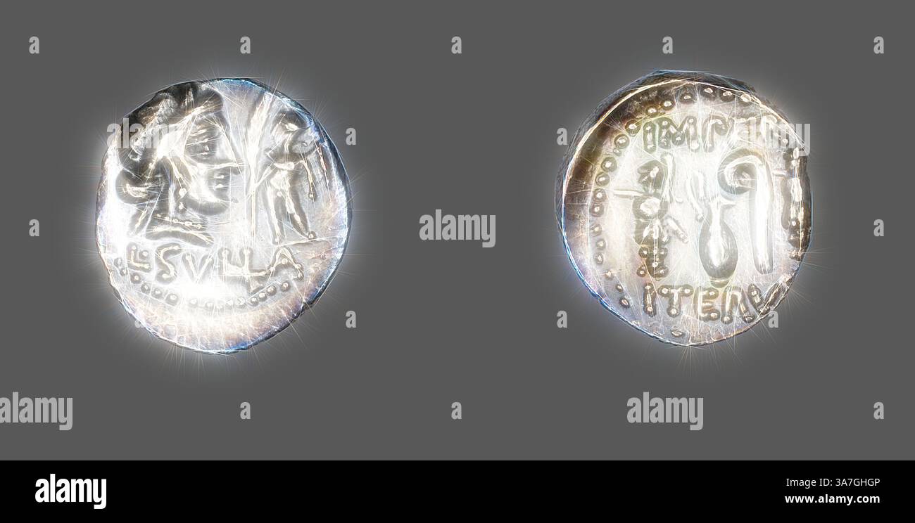 A coin featuring a detailed profile of a figure on one side, while the ...