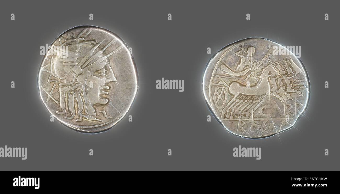 Two ancient coins are displayed side by side, each featuring intricate ...