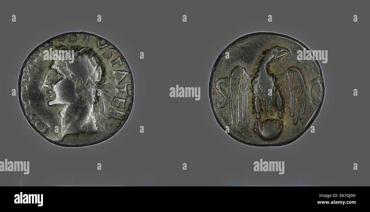 A detailed representation of an ancient coin featuring a portrait on ...