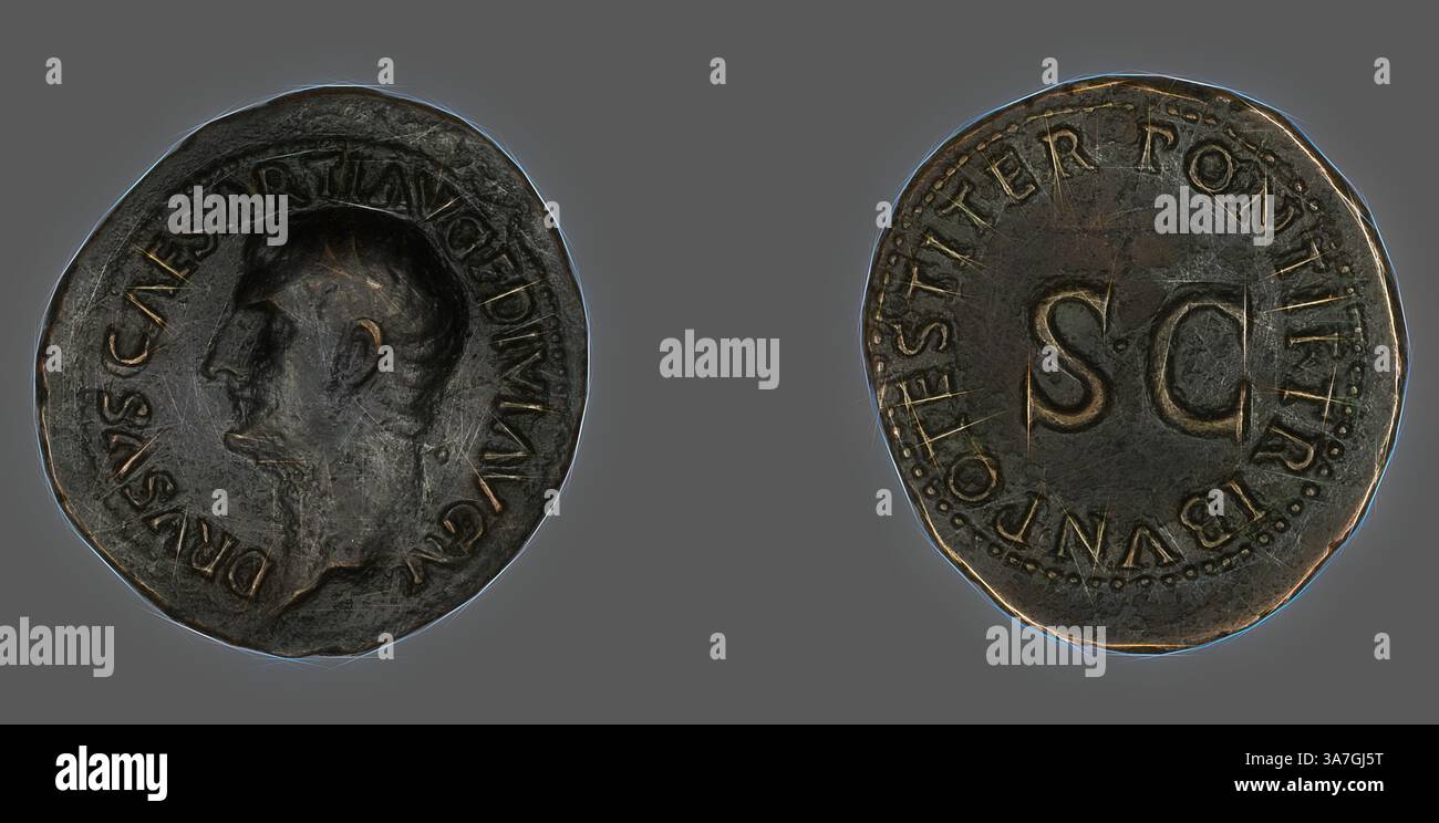 A detailed depiction of an ancient Roman coin featuring a profile of a ...