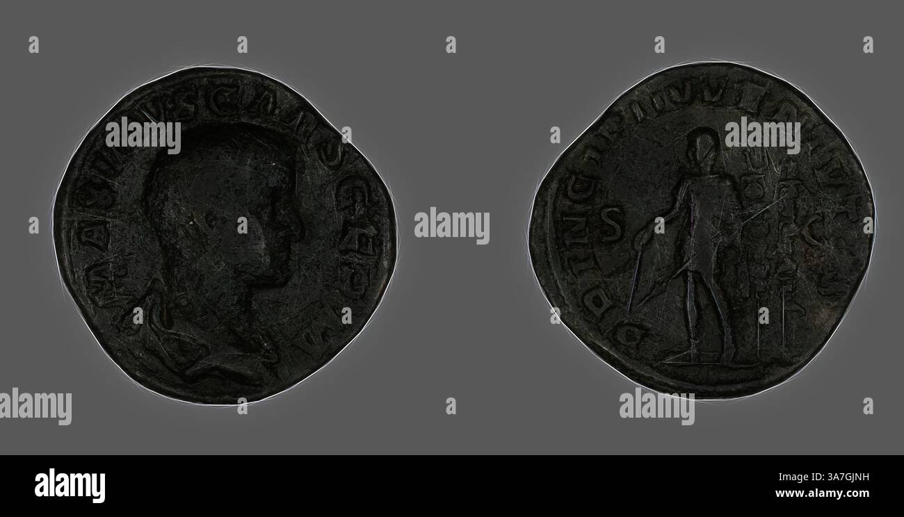 An ancient coin featuring a profile of a figure on one side and an ...