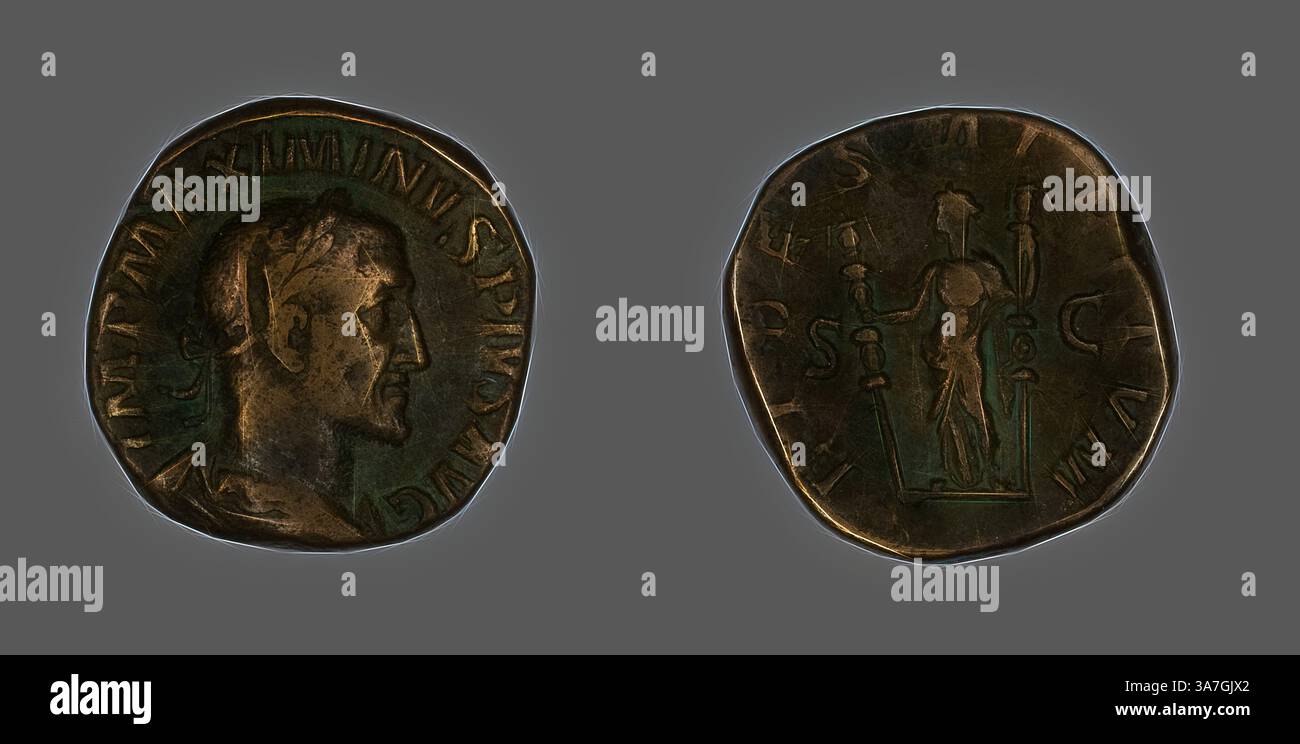 A historical coin featuring a profile of a Roman emperor on one side ...