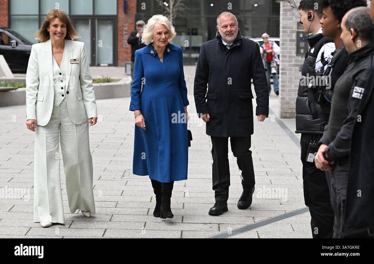 Queen Camilla (centre) meet with Dame Carolyn McCall, Chief Executive ...
