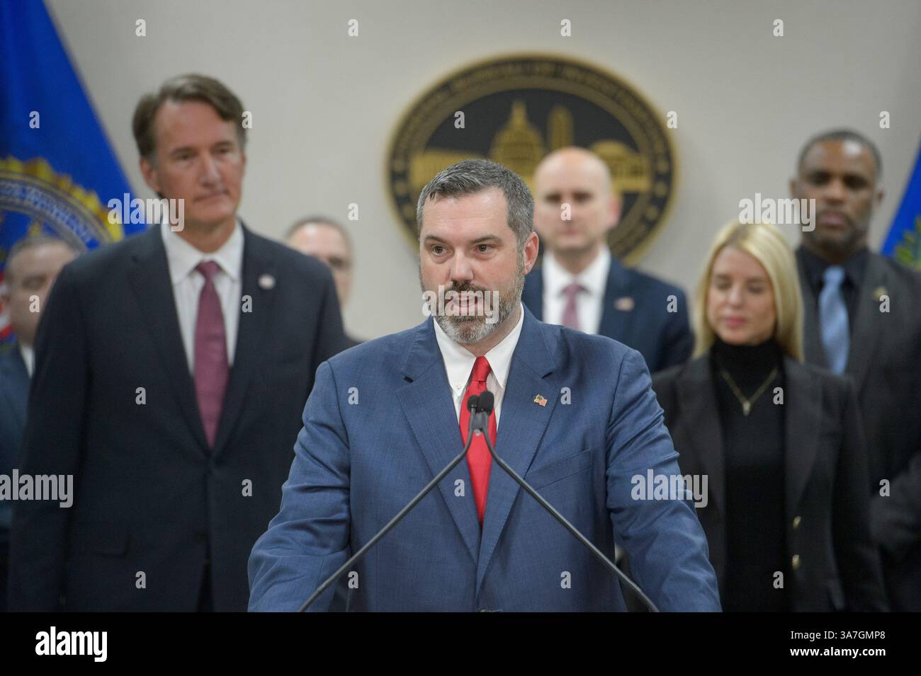 Erik Siebert, interim U.S. Attorney for the eastern district of Virginia, speaks as Attorney ...