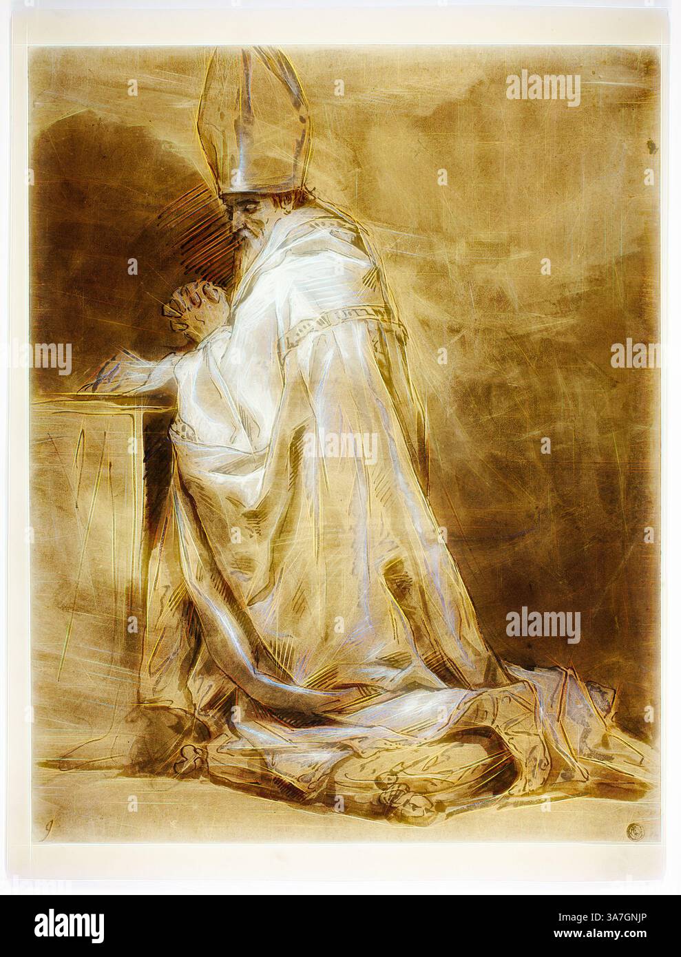 Solemn figure in ornate robes kneels in prayer hi-res stock photography ...