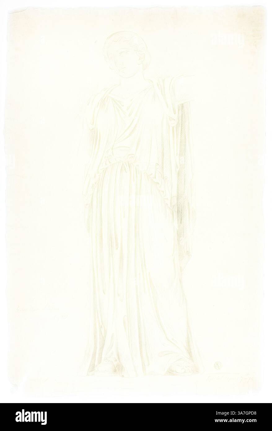 A delicate figure draped in flowing garments stands gracefully, exuding ...